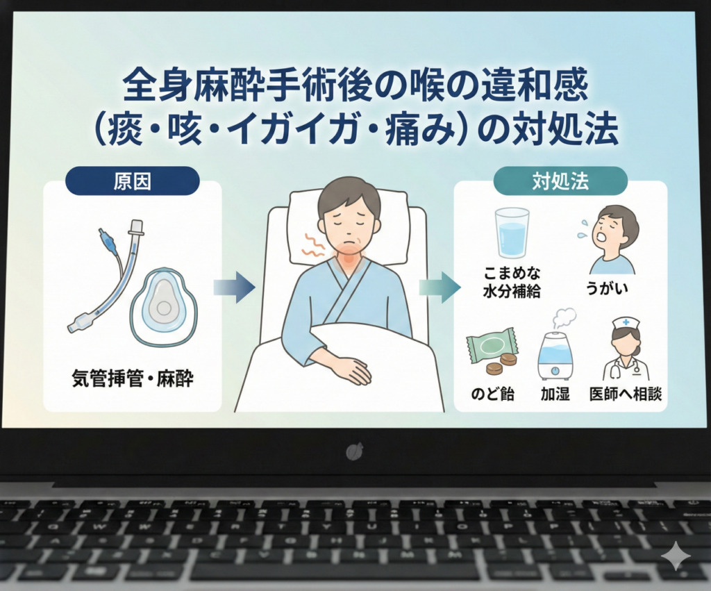 全身麻酔手術後の喉の違和感（痰、咳、イガイガ、痛み等）の対処法に関するレポート | ちょっと気になる話題の宝庫